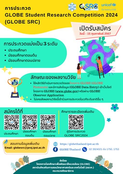 ในประเทศ - เปิดเวทีประกวด ‘GLOBE SRC 2024’ เฟ้นหาเยาวชนนักคิด-วิจัยวิทย์สิ่งแวดล้อม